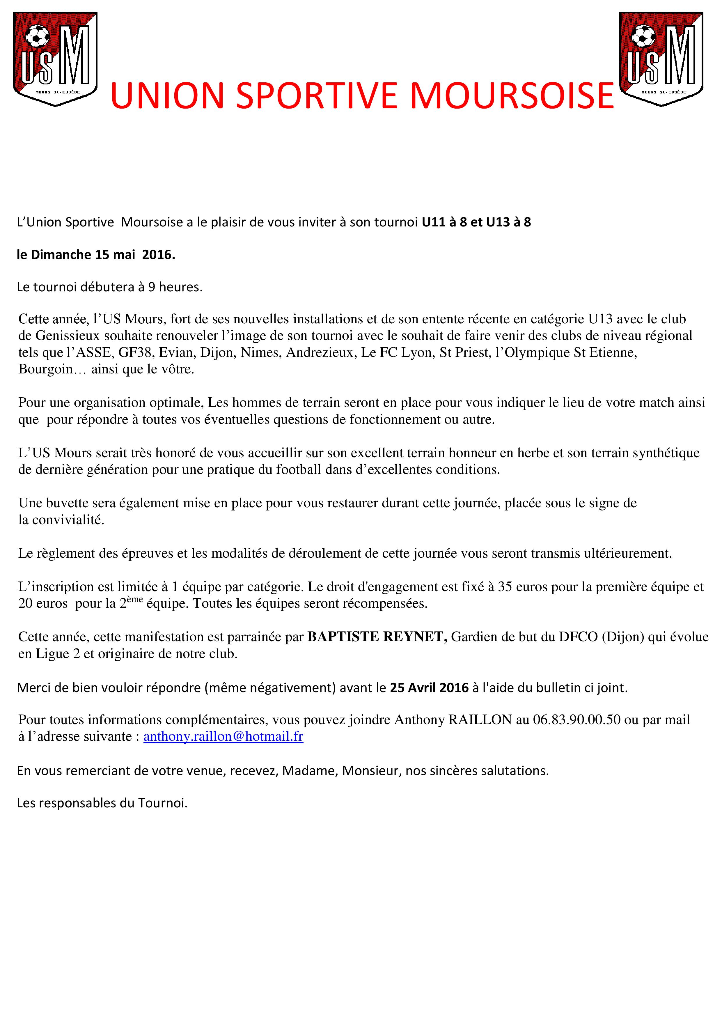 Tournoi US Mours 2016 | Site officiel de l'US Moursoise